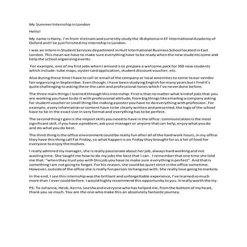 Internship reflection in English | DOCX