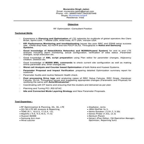 LTE optimization engineer | DOCX