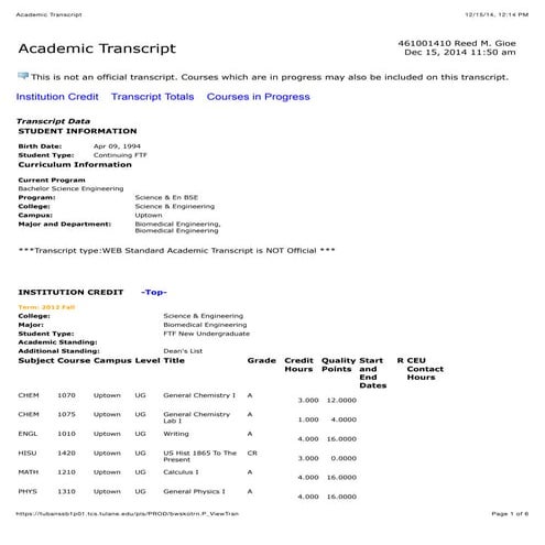 Academic Transcript | PDF