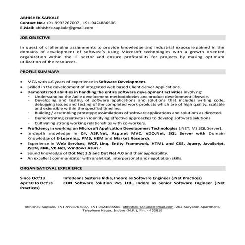 Abhishek Sapkale_Nov2014 | DOCX | Web Design and HTML | Internet