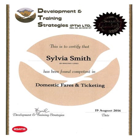 DTS CERTIFICATE DOMESTIC FARES & TICKETING 22AUG16 | PDF