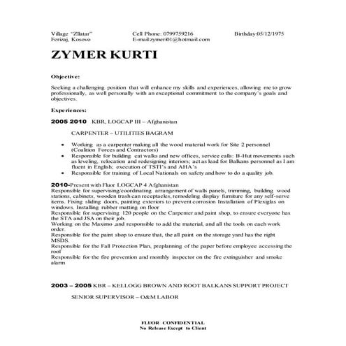 Resume for Zymer Kurti | PDF