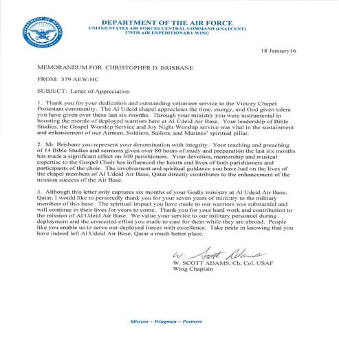 Letter of Appreciation - Christopher D. Brisbane | PDF