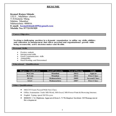 Komal Resume _ | DOCX