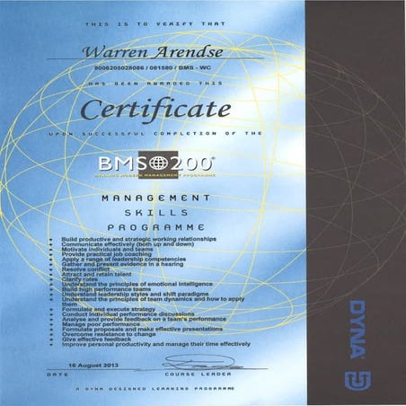 Media24 - Warren Arendse (BMS cert) | PDF