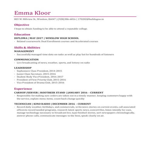 Emma Kloor resume | DOCX