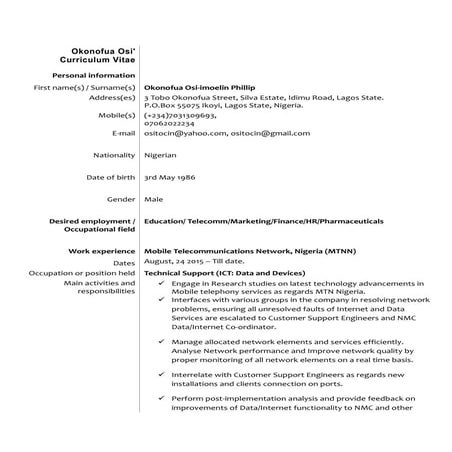 Okonofua Osi CV | DOC