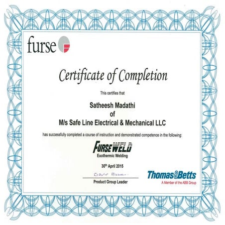 Furse Thermoweld Training Certificate | PPT