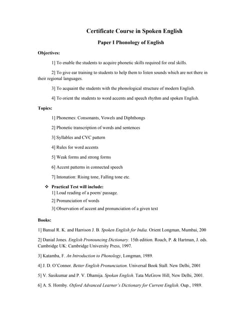 Spoken English Syllabus Pdf