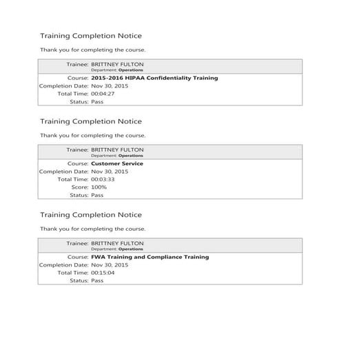 Training Completion | PDF