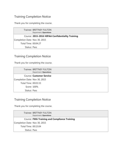 Training Completion Notice | PDF