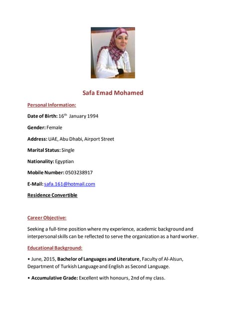 Safaa cv (1) | DOCX | Professional School | Postgraduate Education