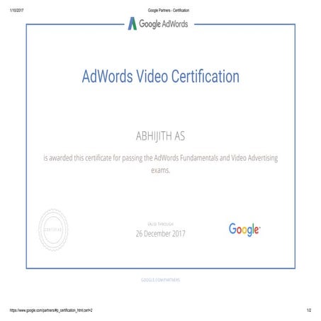 AdWords Video Certification | PDF