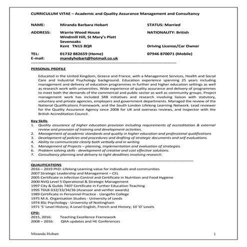 CV - Oct 16 | DOC | Professional School | Postgraduate Education
