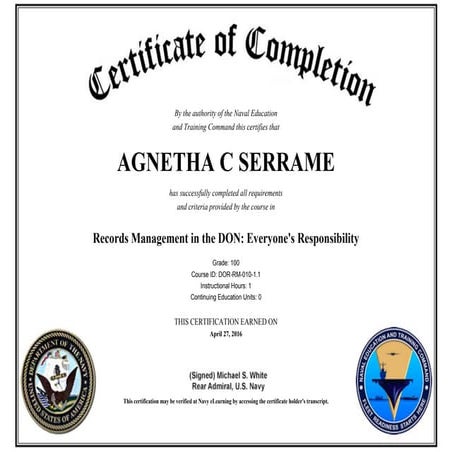 DON Records Management Certificate_Serrame | PDF