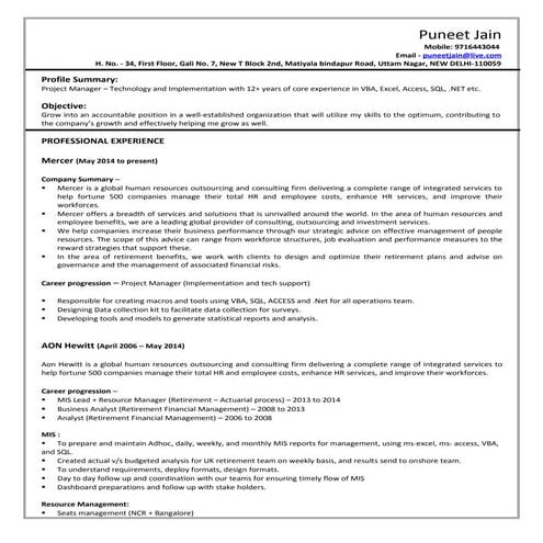 Puneet Jain - Resume | DOC | Computer Software and Applications | Computing