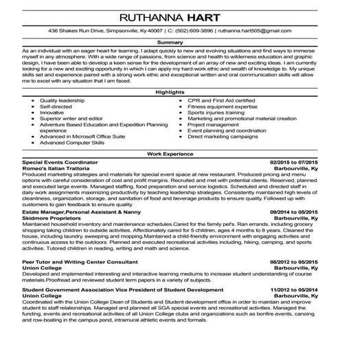 Curriculum Vitae of Sky Roberts Final | DOCX