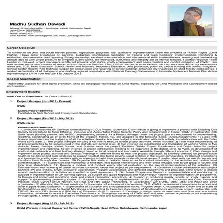 CV Madhu Sudhan Dawadi July 2016 | PDF