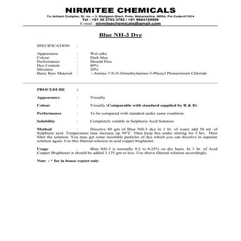 TDS Blue NH3 Dye | PDF | Chemistry | Science