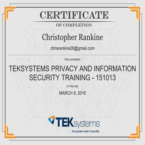Teksystems Marh 8 2016 Privacy and information | PPT