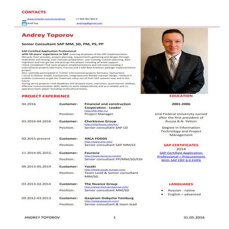 CV_SAP_Consultant_Andrey Toporov | PDF