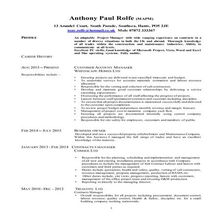 A P Rolfe CV March 2016 | DOCX