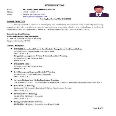 PRAVEENKUMAR SAFETY CV (7).doc - Copy | PDF