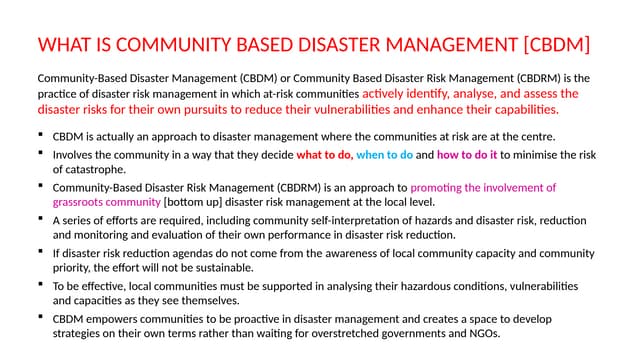 Community Based Disaster Risk Management (CBDRM) | PPT