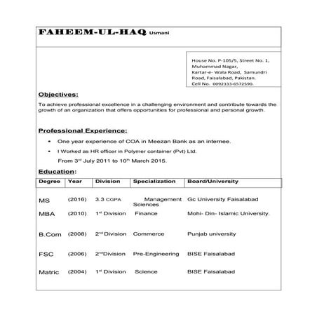Faheem cv HR-without JD | DOC