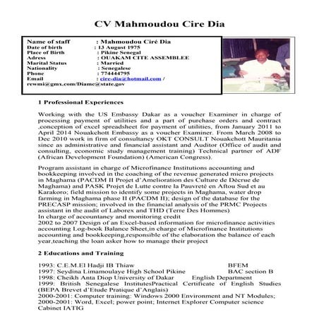 CV DIA eng LAST | DOC | Business Accounting & Finance | Business