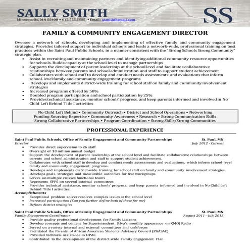 Resume Sample Director of Community Involvement | PDF