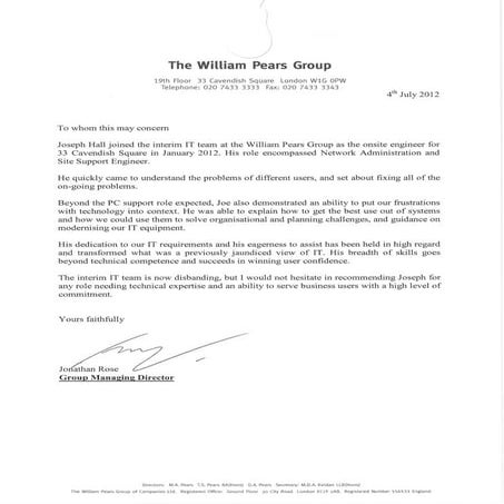 Reference WPG Jonathan Rose Group Managing Director Pears UK | PDF