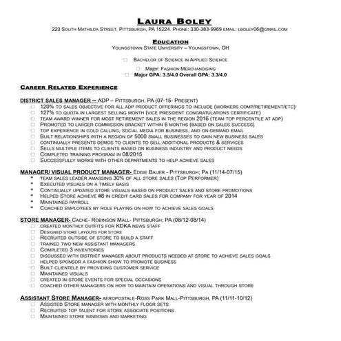 Laura Boley Sales Leadership Resume | RTF
