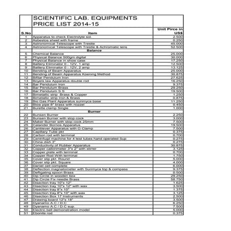 Scientific equipments price list 2014-15 | PDF