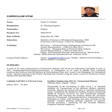 Nestor Gabilan CV - Sr. Planning Engineer | DOC
