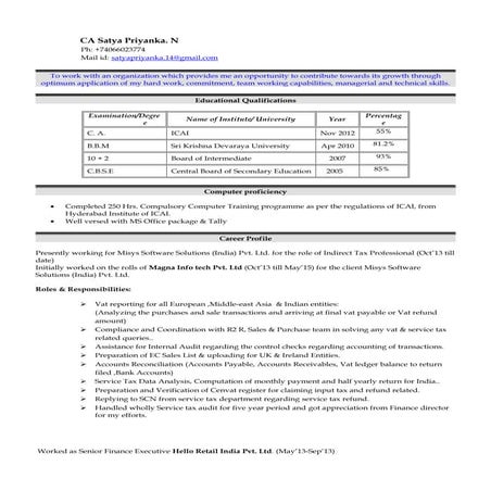 N.Satya Priyanka's CV | PDF