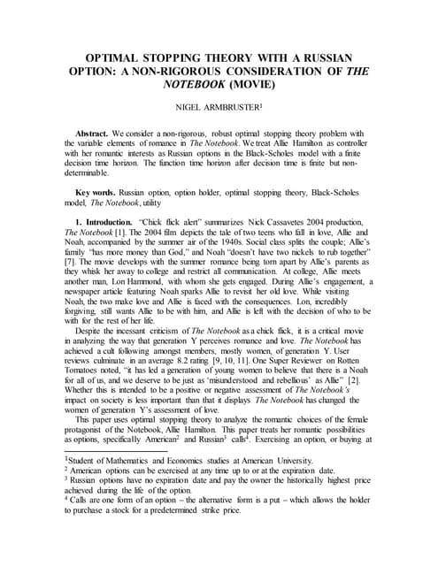 Optimal Stopping Theory With Russian Option Pdf