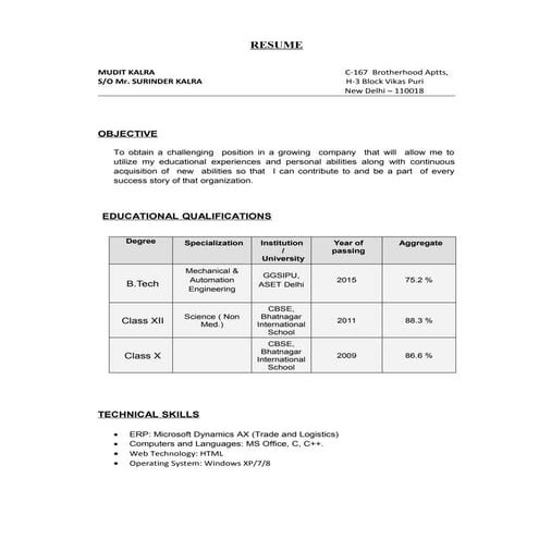 Mudit Kalra Resume | DOC | Technology & Computing