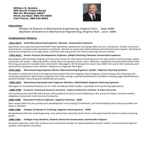 William S. Anders Resume ~ updated january 2013 | PPTX