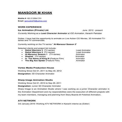 Mansoor M Khan CV | PDF