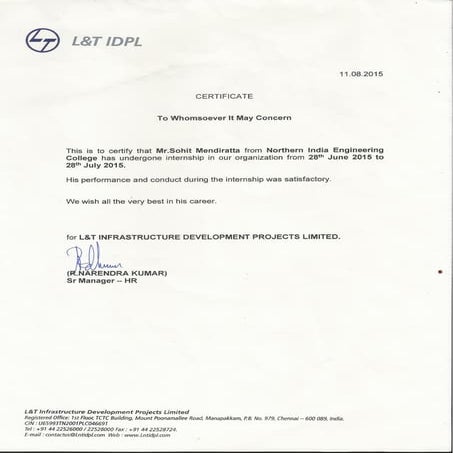 L&T Training Certificate | PDF