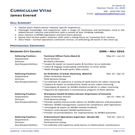 New Resume - J.Evered (Arboriculture - BCC) 161115 | DOCX