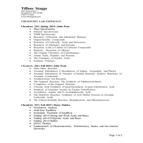 2016 Chemistry Lab Experience | DOCX | Chemistry | Science