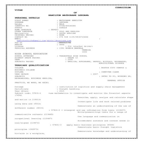 CURRICULUM VITAE OF HAMILTON 2 | DOCX