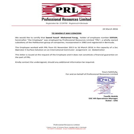 halliburton experiance cert | PDF