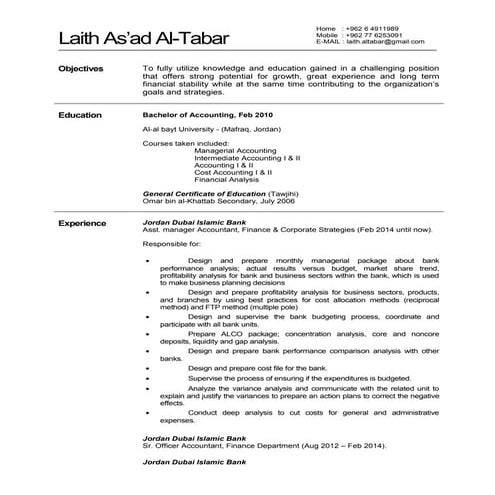 Laith Al-tabar CV, Accountant | PDF