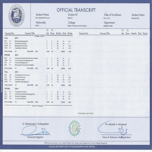 Masters transcript | PPT