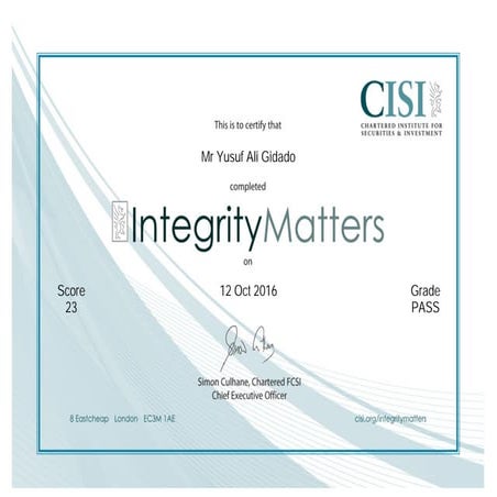 CISI - Intergrity Matters 2016 | PPT