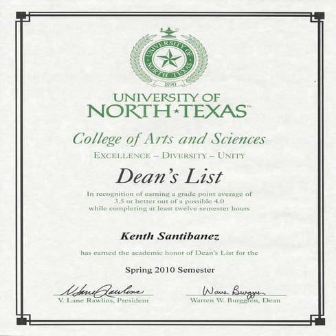 Kenth's Spring 2010 UNT Dean's List.PDF