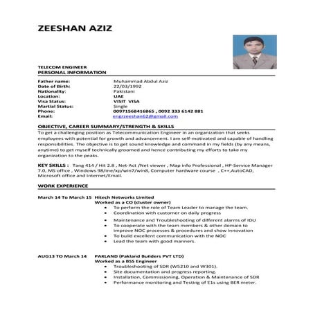 CV of Engr Zeeshan | DOC